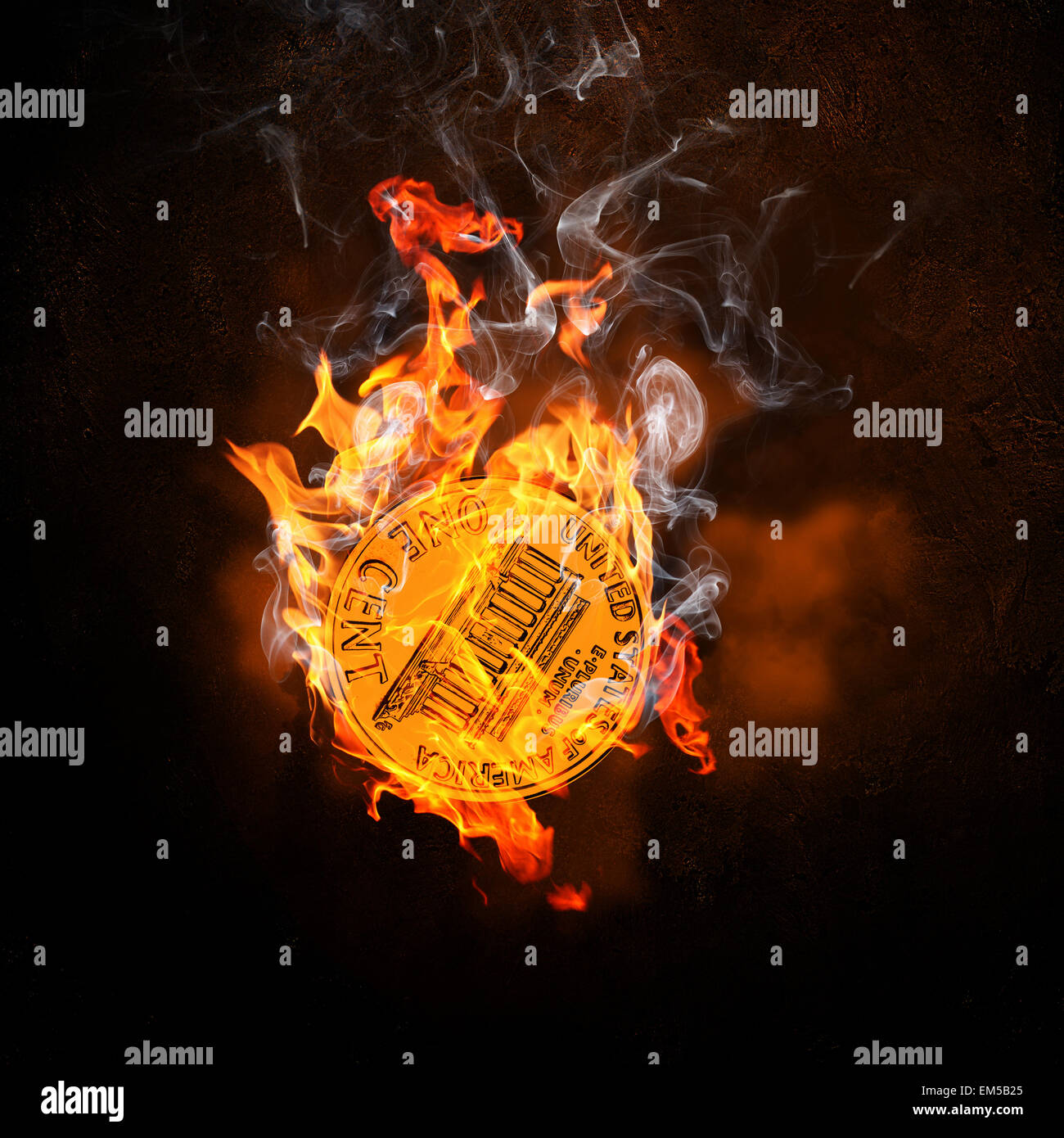 Cent coin in fire flames Stock Photo - Alamy
