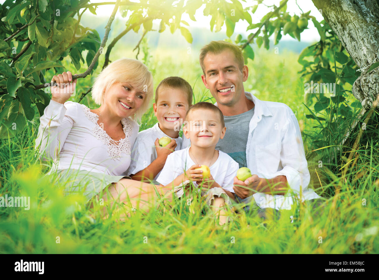 Happy Big Family Outdoors Having Fun Stock Photo - Alamy