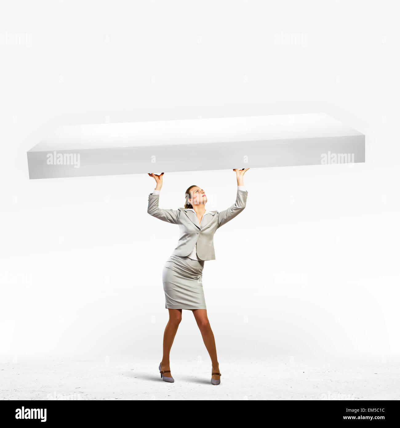 Businesswoman with banner Stock Photo - Alamy