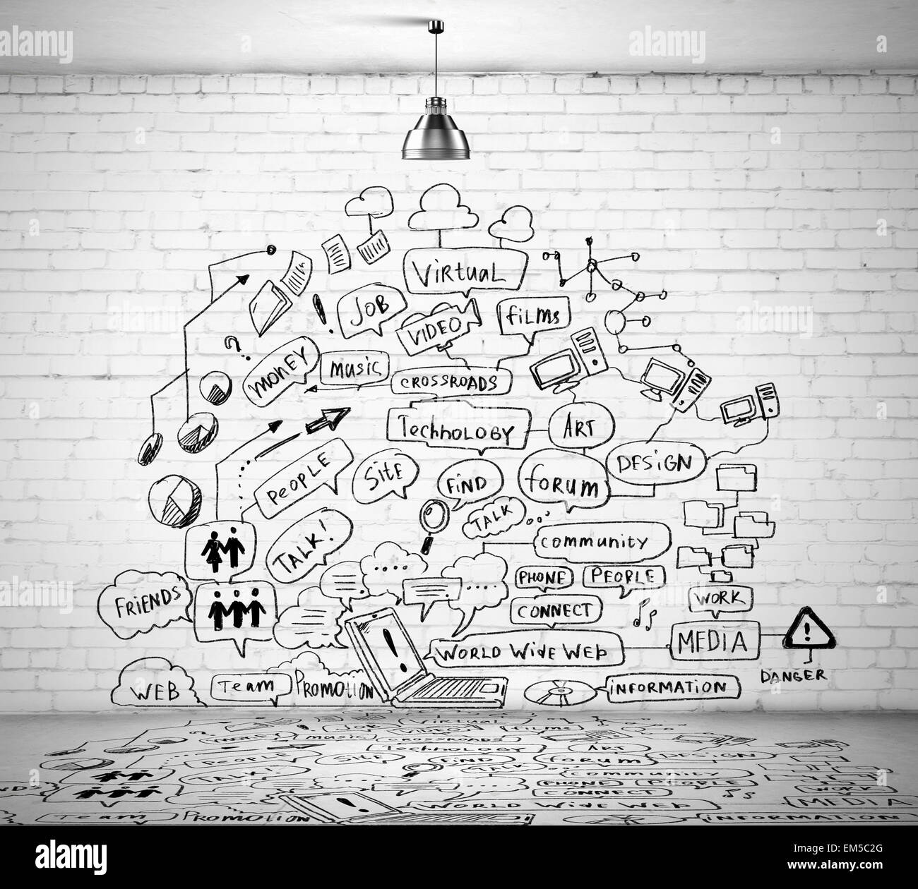 Hand drawing brainstorming concept Black and White Stock Photos ...