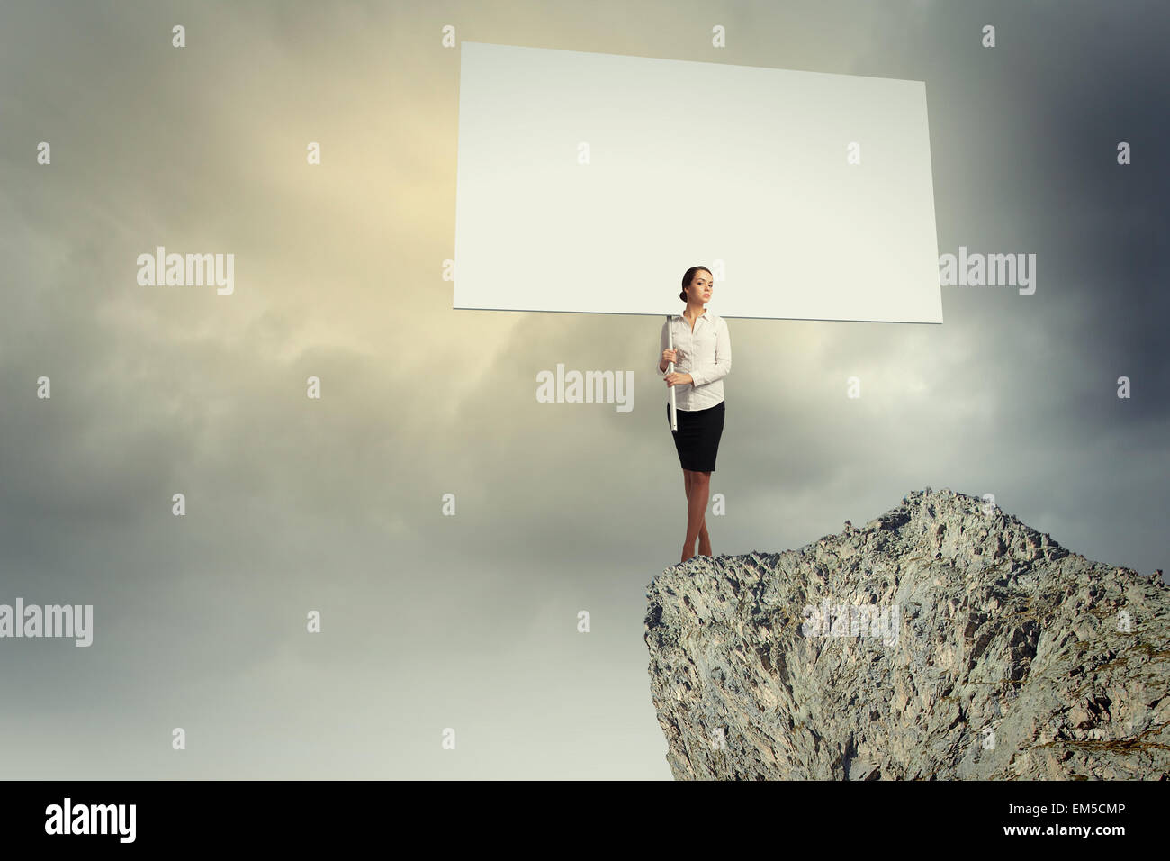 Business woman with banner Stock Photo - Alamy