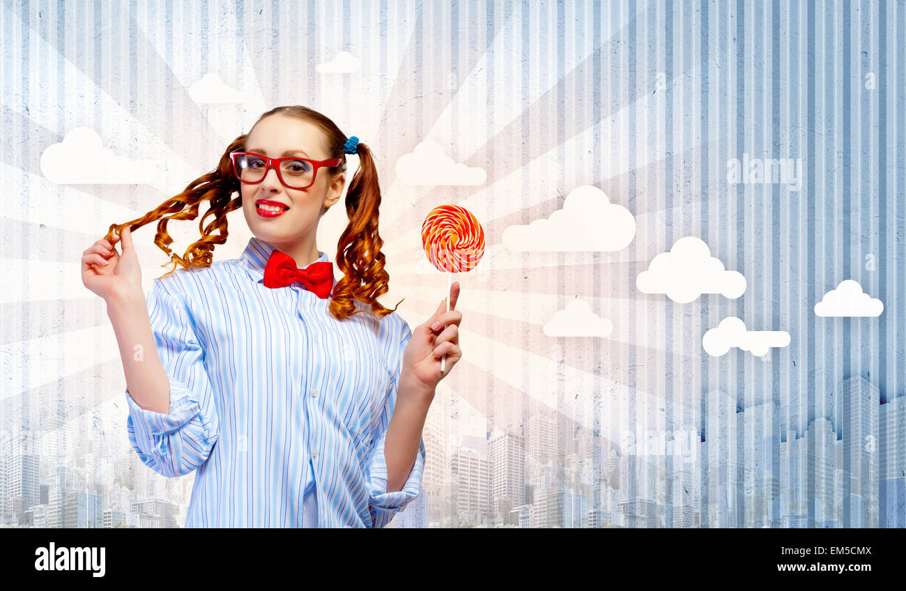 Funny girl with lollipop Stock Photo - Alamy