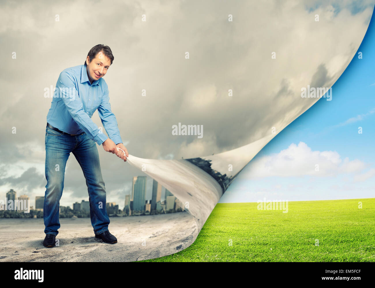 Adult man changing reality Stock Photo - Alamy
