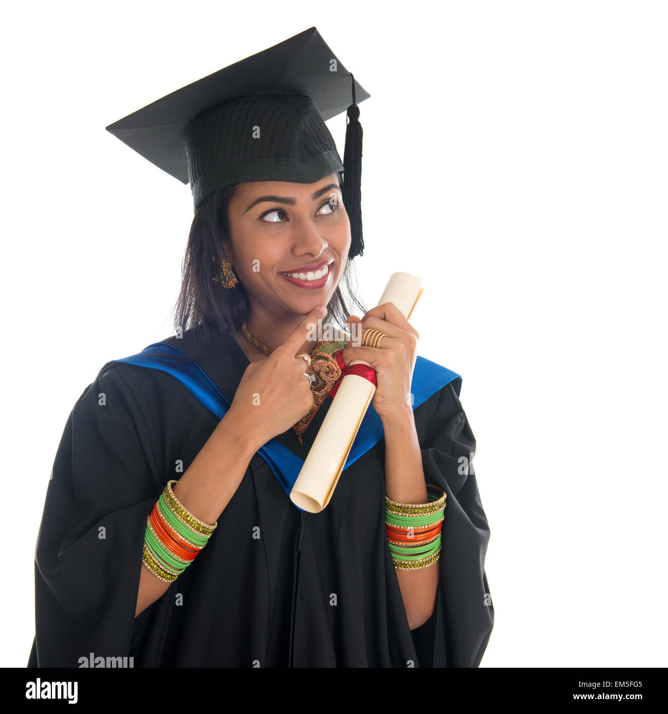 Indian graduate university student thinking Stock Photo - Alamy