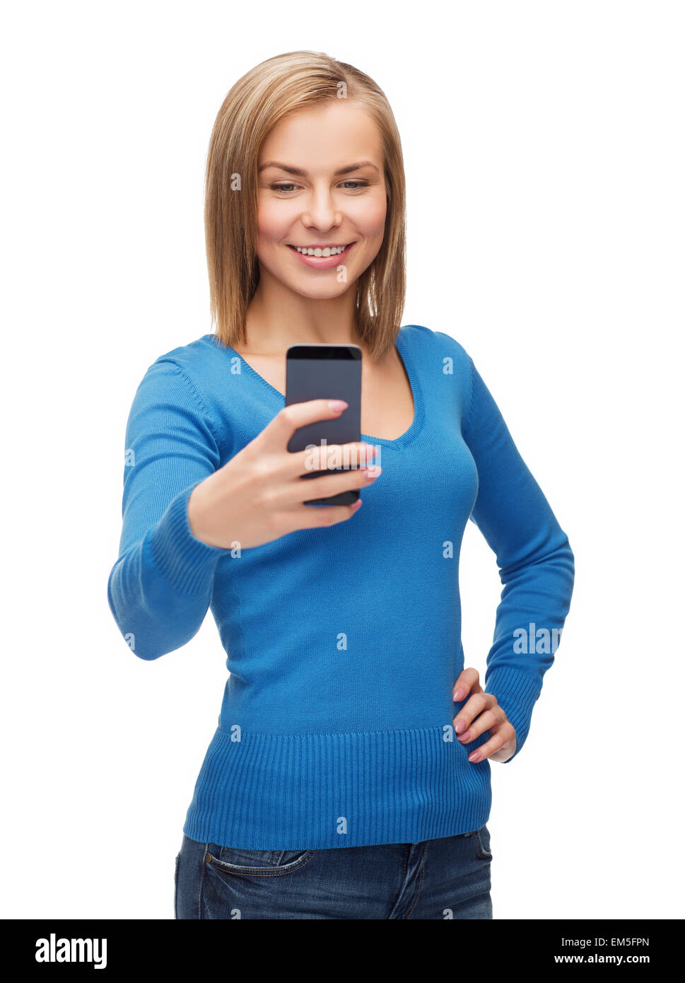 woman taking self picture with smartphone camera Stock Photo - Alamy