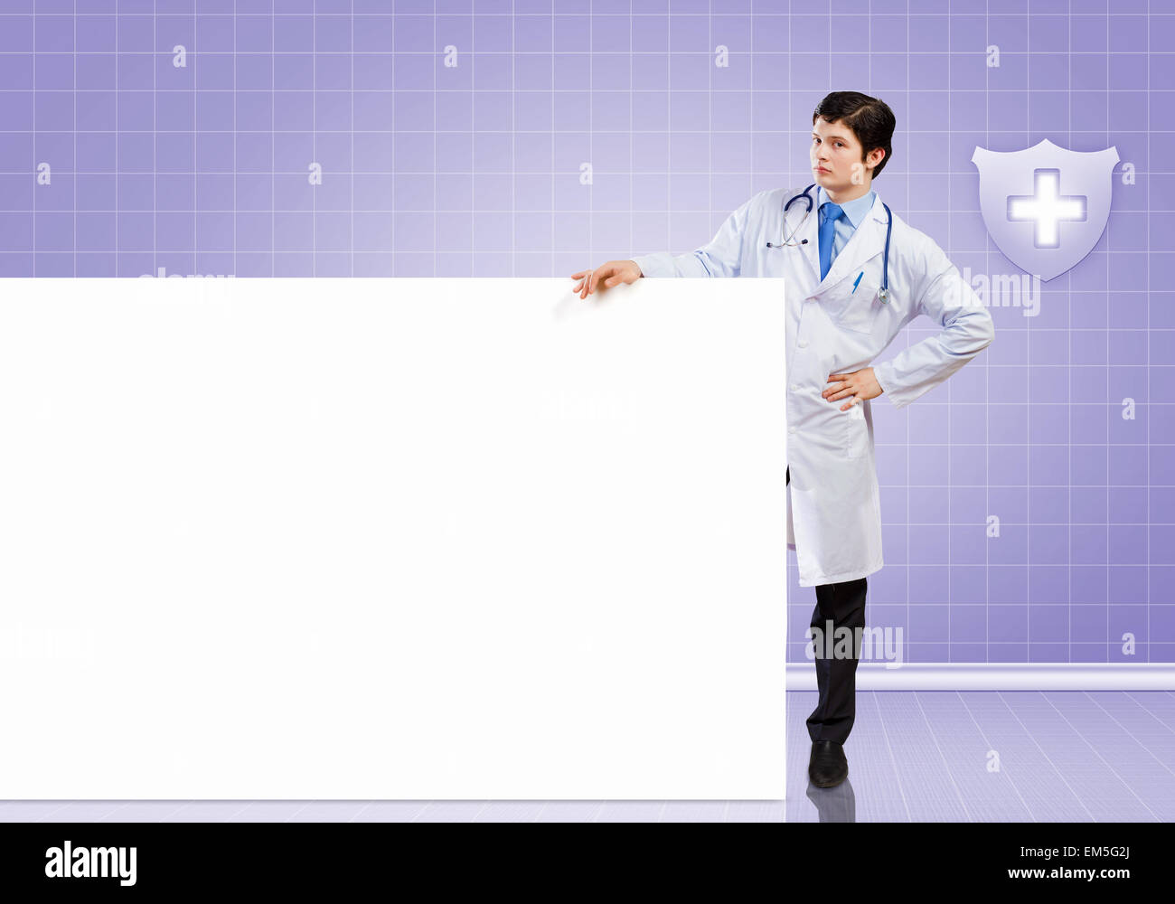 Male doctor with banner Stock Photo - Alamy