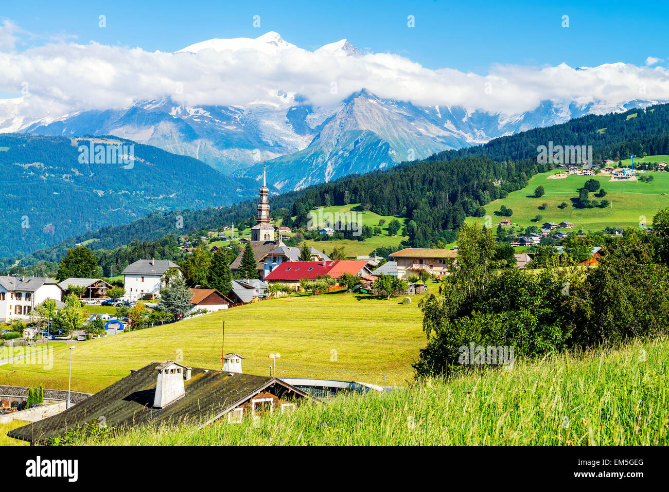 combloux village and Mont Blanc Stock Photo - Alamy