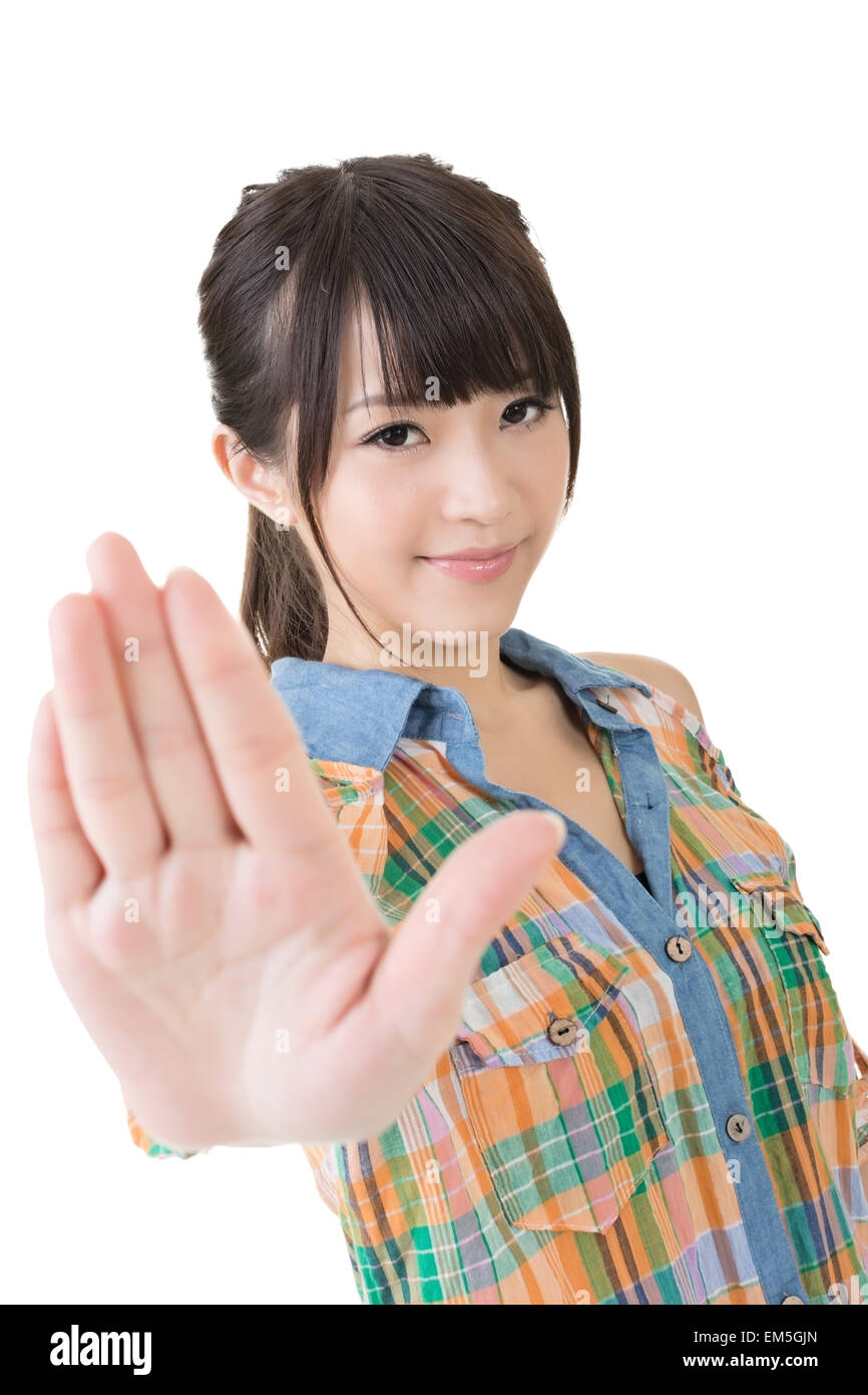 Portrait of a asian woman gesturing a stop sign Stock Photo - Alamy