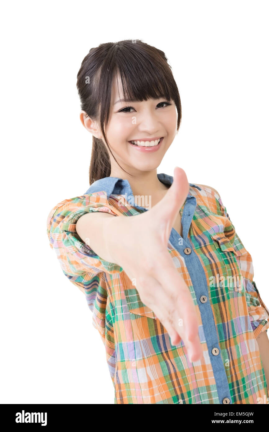 Young asian woman shaking hands Stock Photo - Alamy
