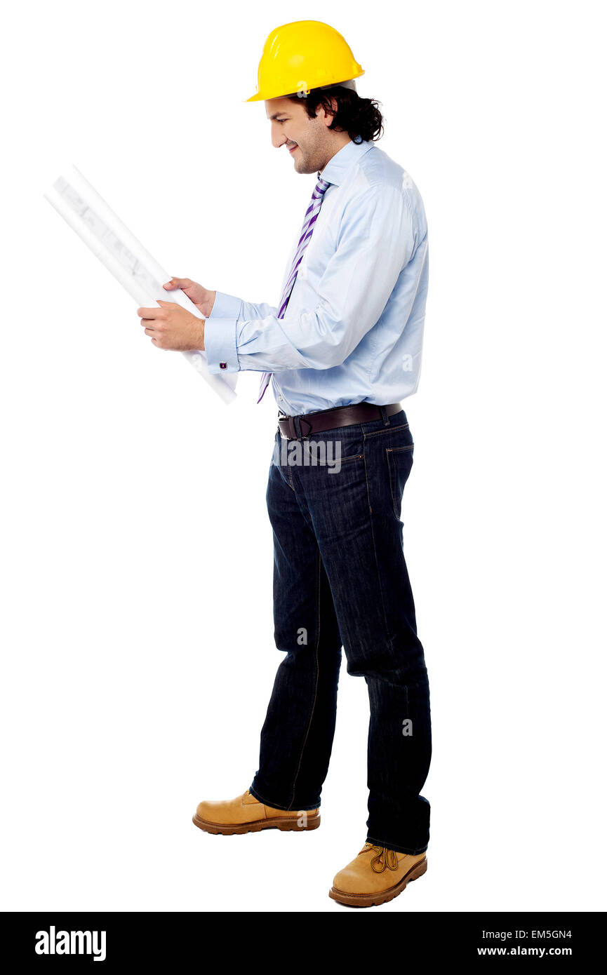 Construction worker reviewing the plan Stock Photo - Alamy
