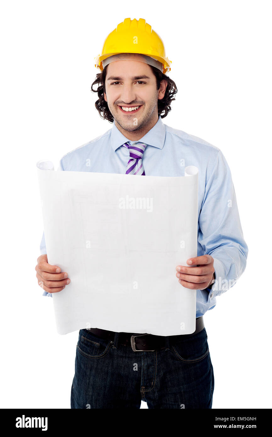Handsome architect with construction plan Stock Photo - Alamy
