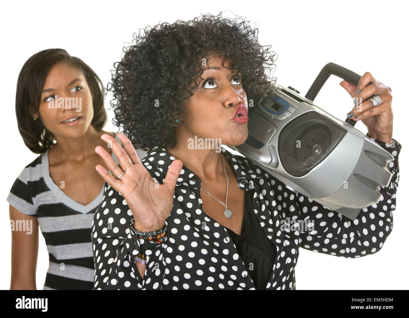 Singing Woman with Radio and Teen Stock Photo - Alamy