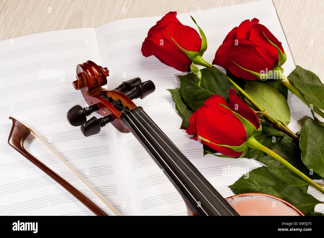 Red roses and a violin Stock Photo - Alamy