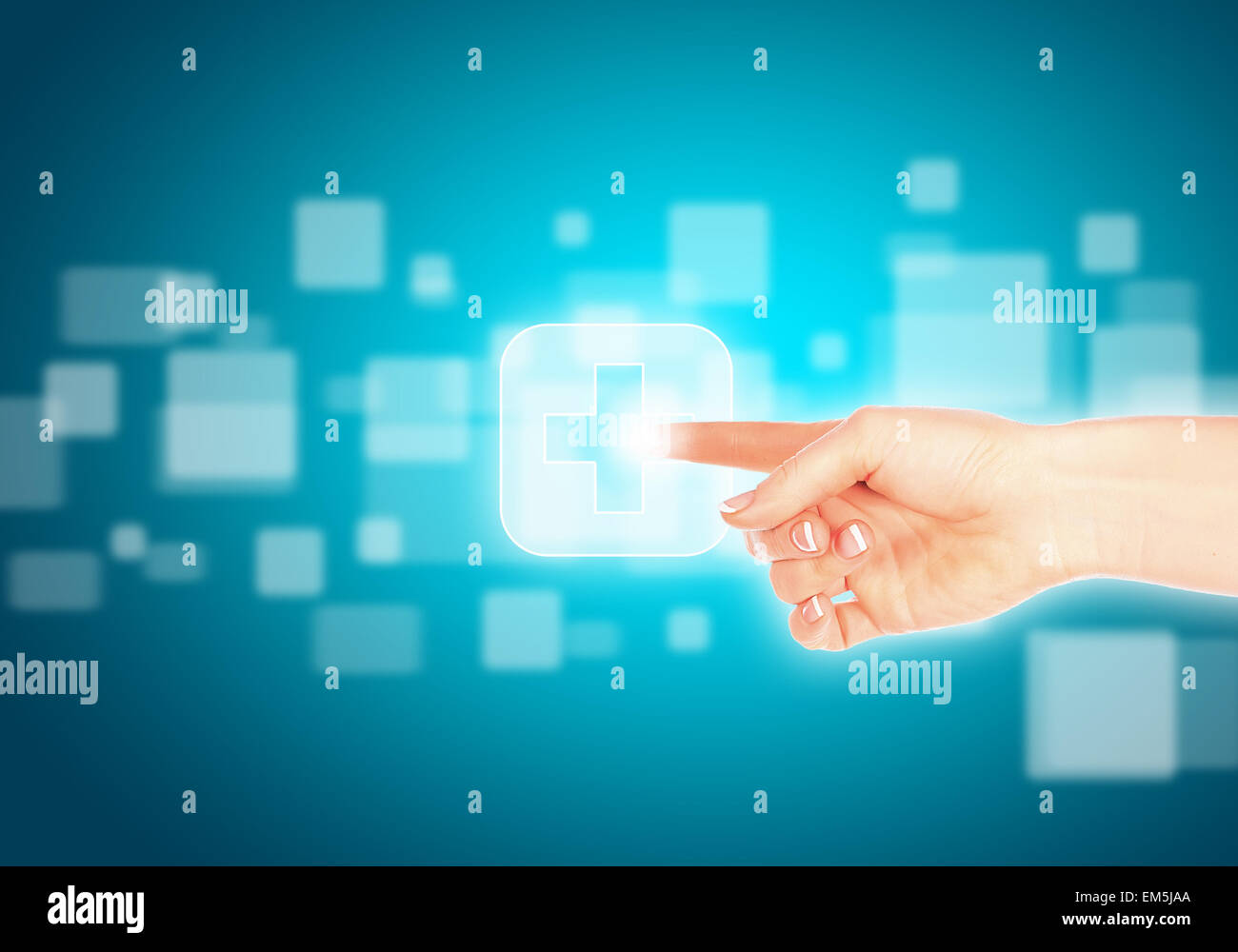 Hand and icons Stock Photo - Alamy