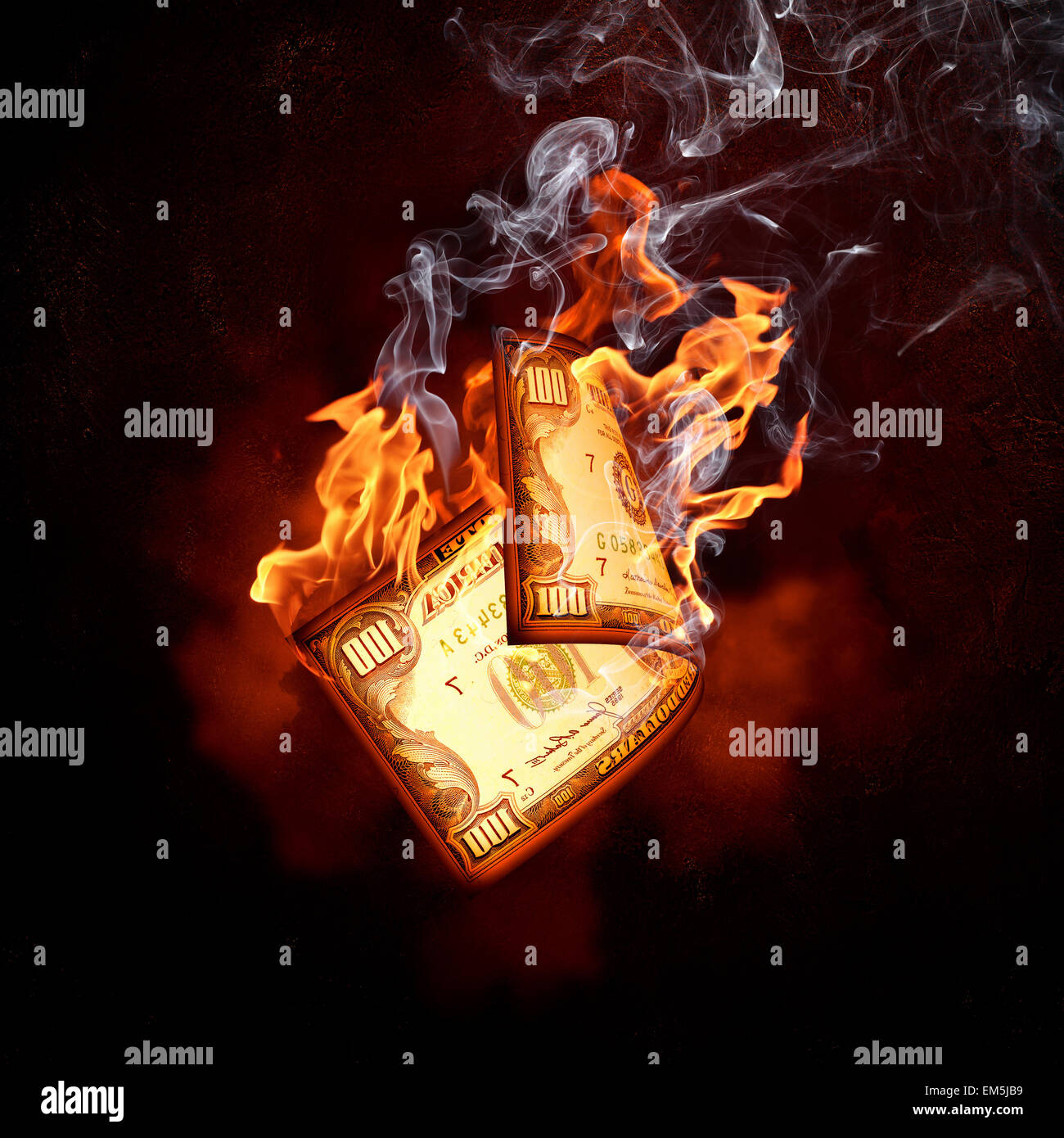 Dollar banknote in fire flames Stock Photo - Alamy