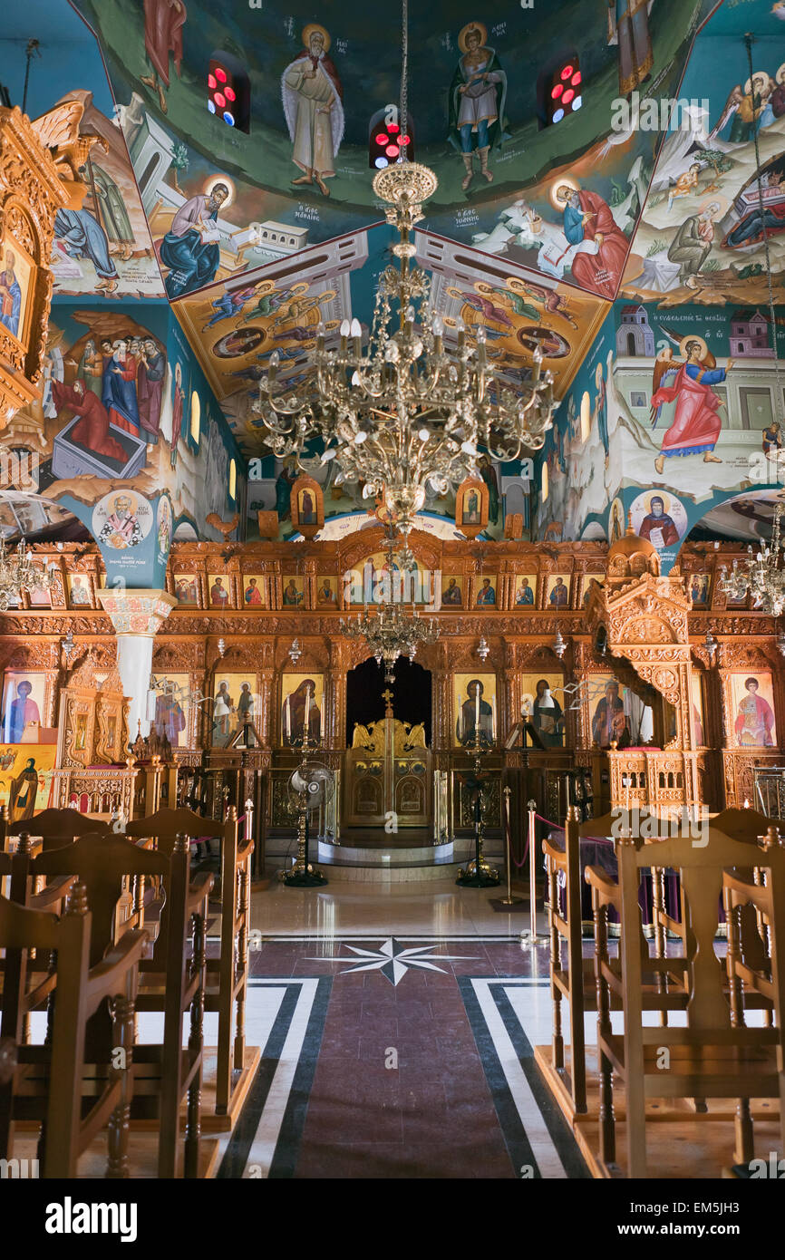 Interior of St Raphael church with colorful paintings on walls ...