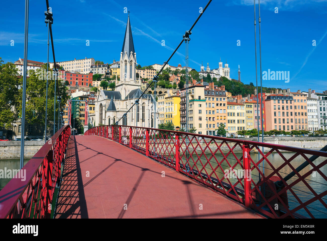 View of Lyon city from red footbridge Stock Photo - Alamy