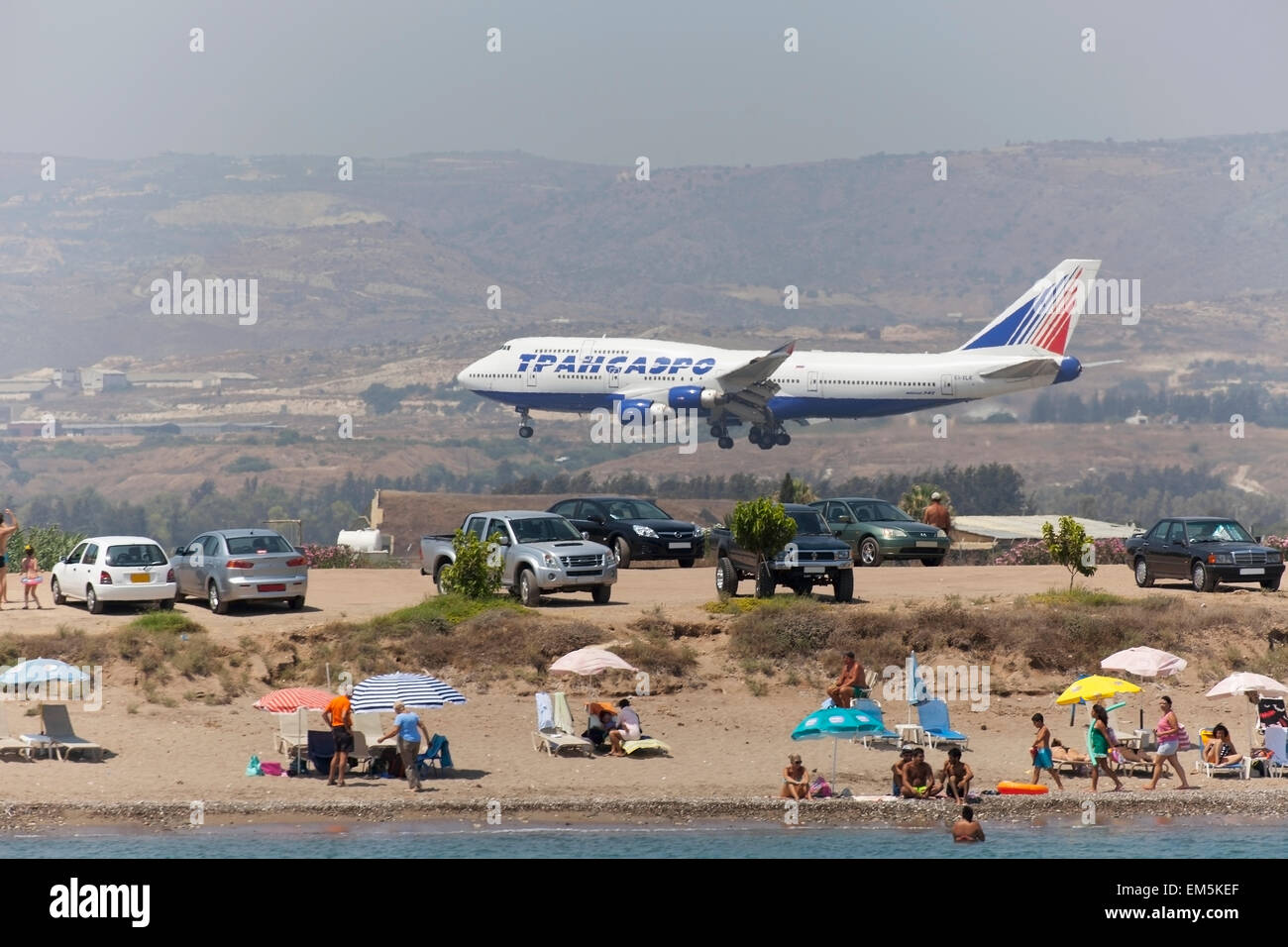 Plane landing near beach; Cyprus Stock Photo - Alamy