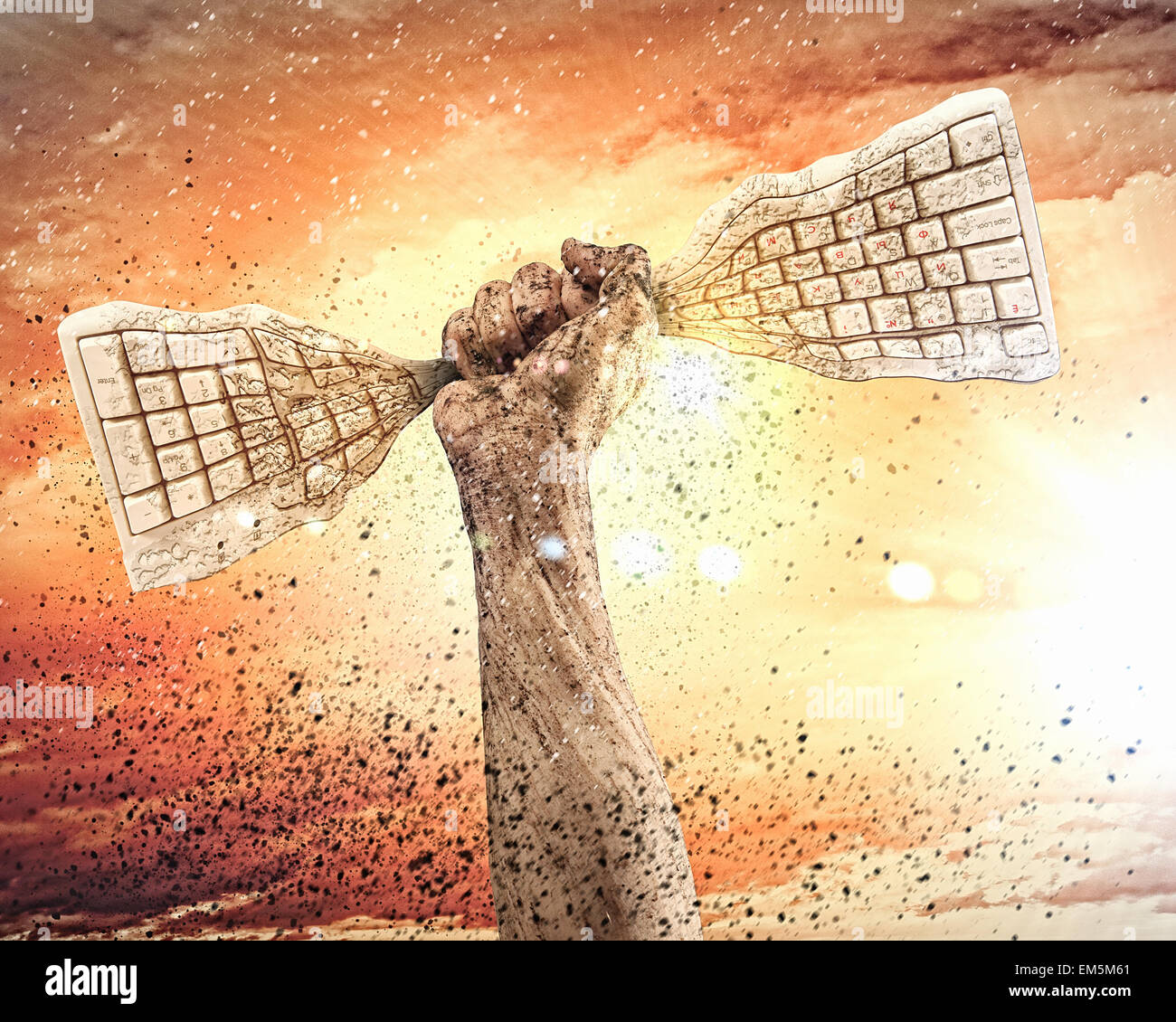 Human hand clenching keyboard Stock Photo - Alamy
