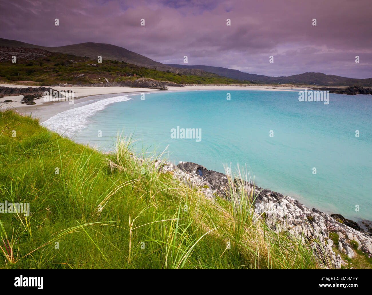 Ireland, County Kerry, Scenic view of beach at dusk; Derrynane Bay ...