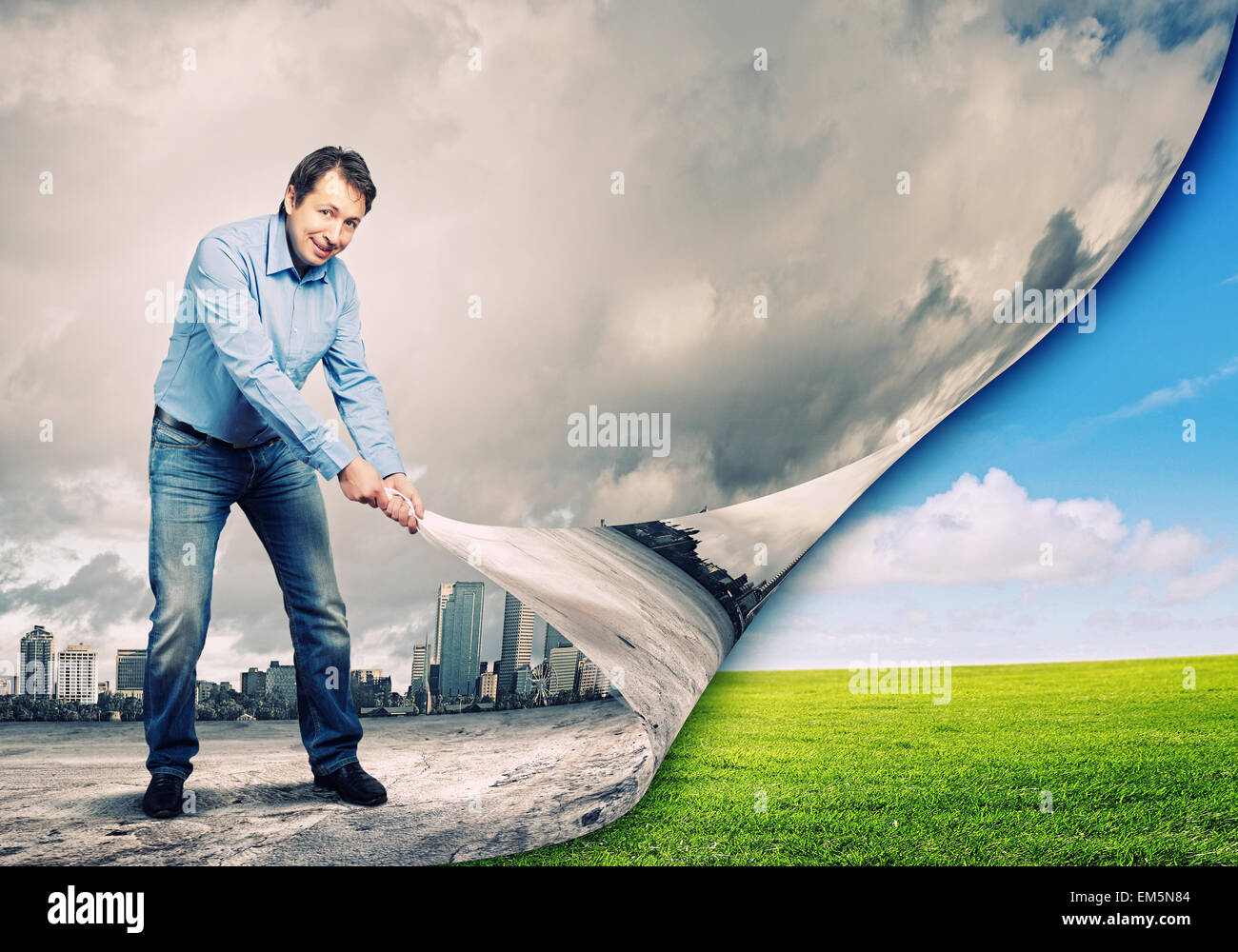 Adult man changing reality Stock Photo - Alamy