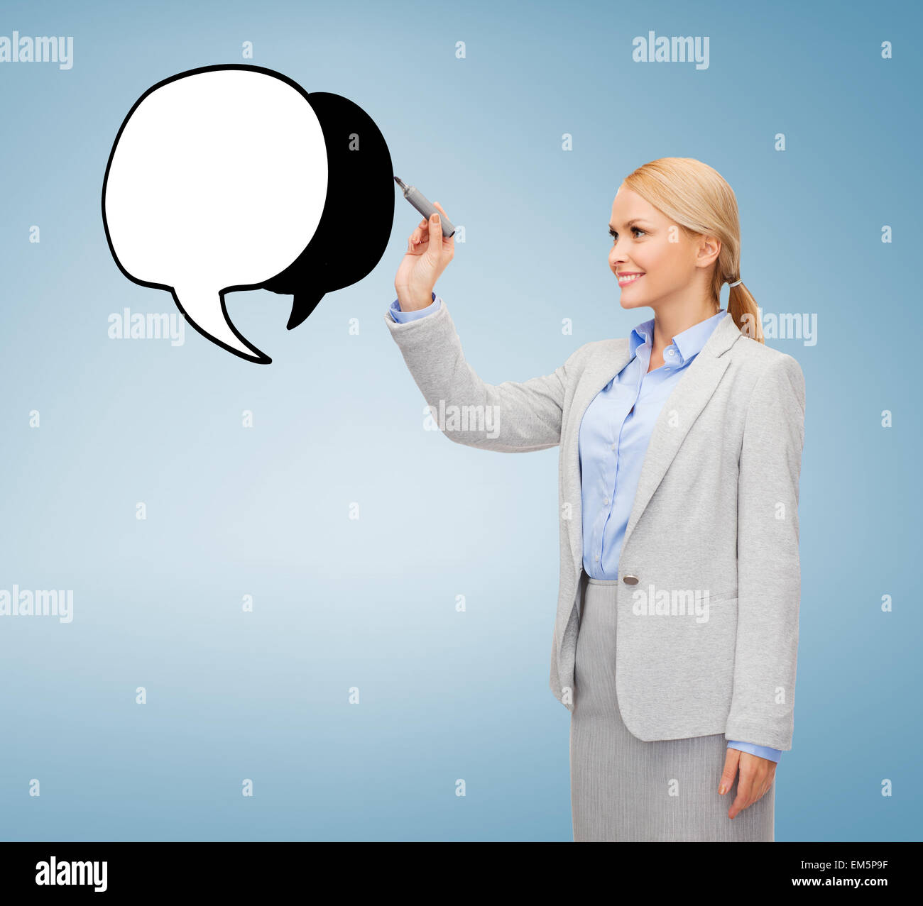 businesswoman drawing text bubble Stock Photo - Alamy