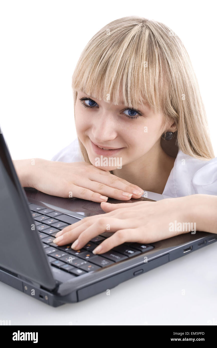 young girl with laptop Stock Photo - Alamy