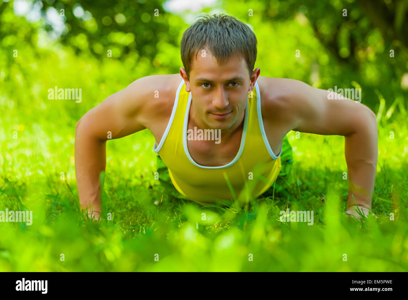Man doing press ups on hi-res stock photography and images - Alamy