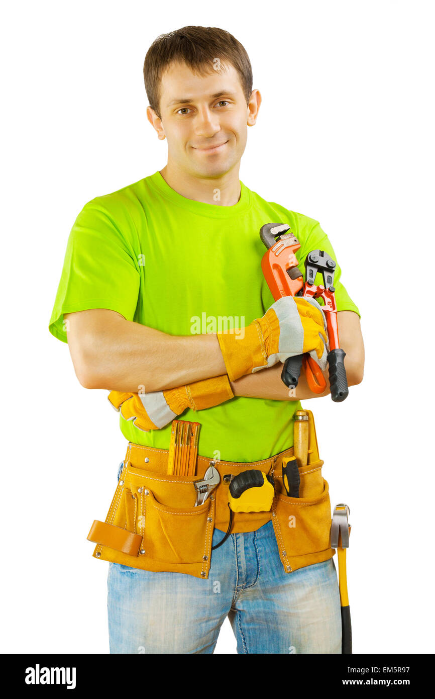 a worker holding tools Stock Photo - Alamy