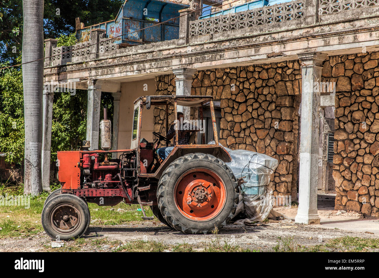 Tractor at the closed sugar mill at Camilo Cienfuegos in Cuba Stock ...