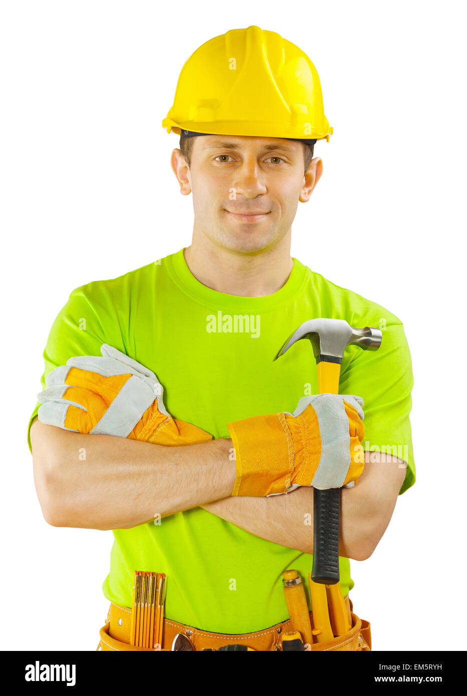 construction worker holding claw hammer Stock Photo - Alamy