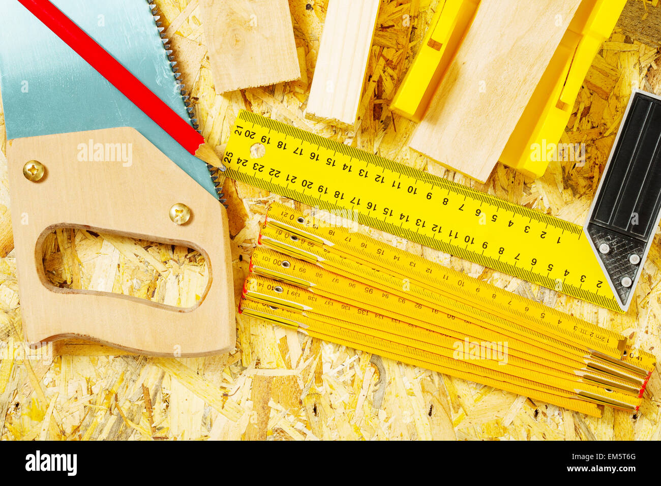 set of construction tools on plywood Stock Photo - Alamy