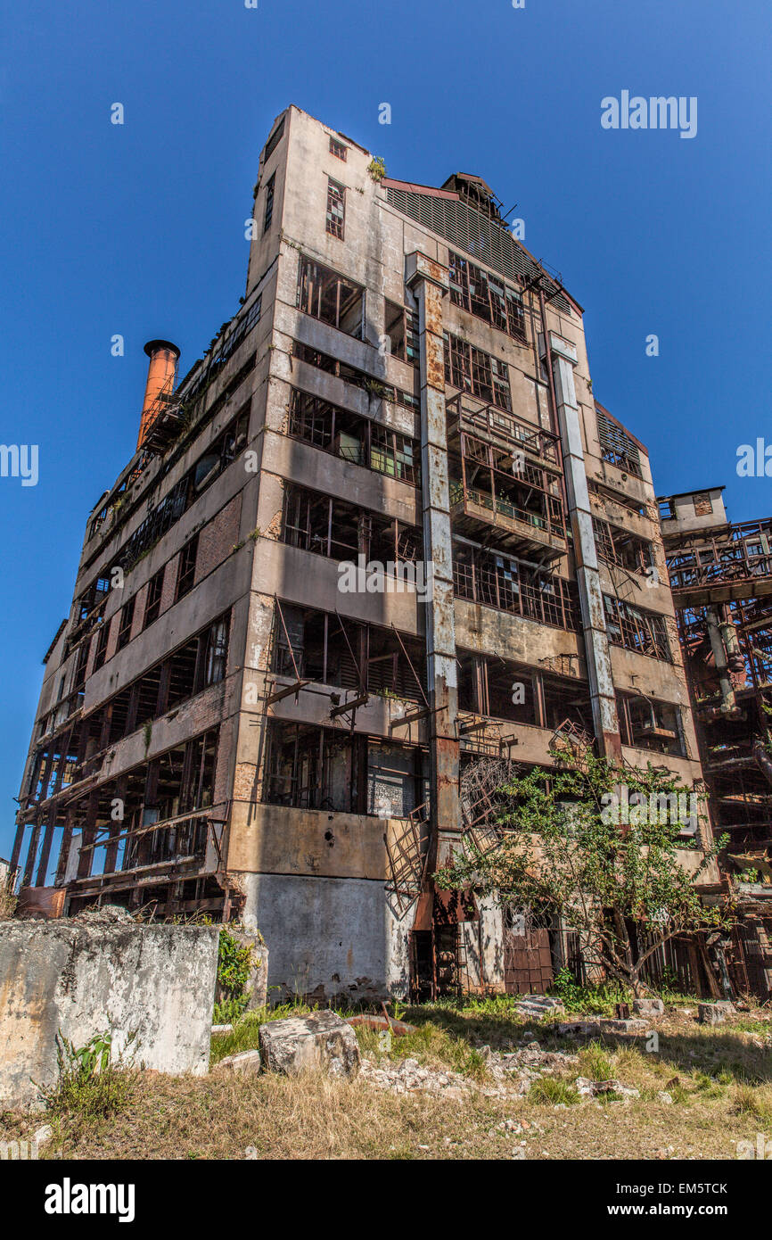 Abandoned disused sugar mill building with rusty iron frame in Cuba ...