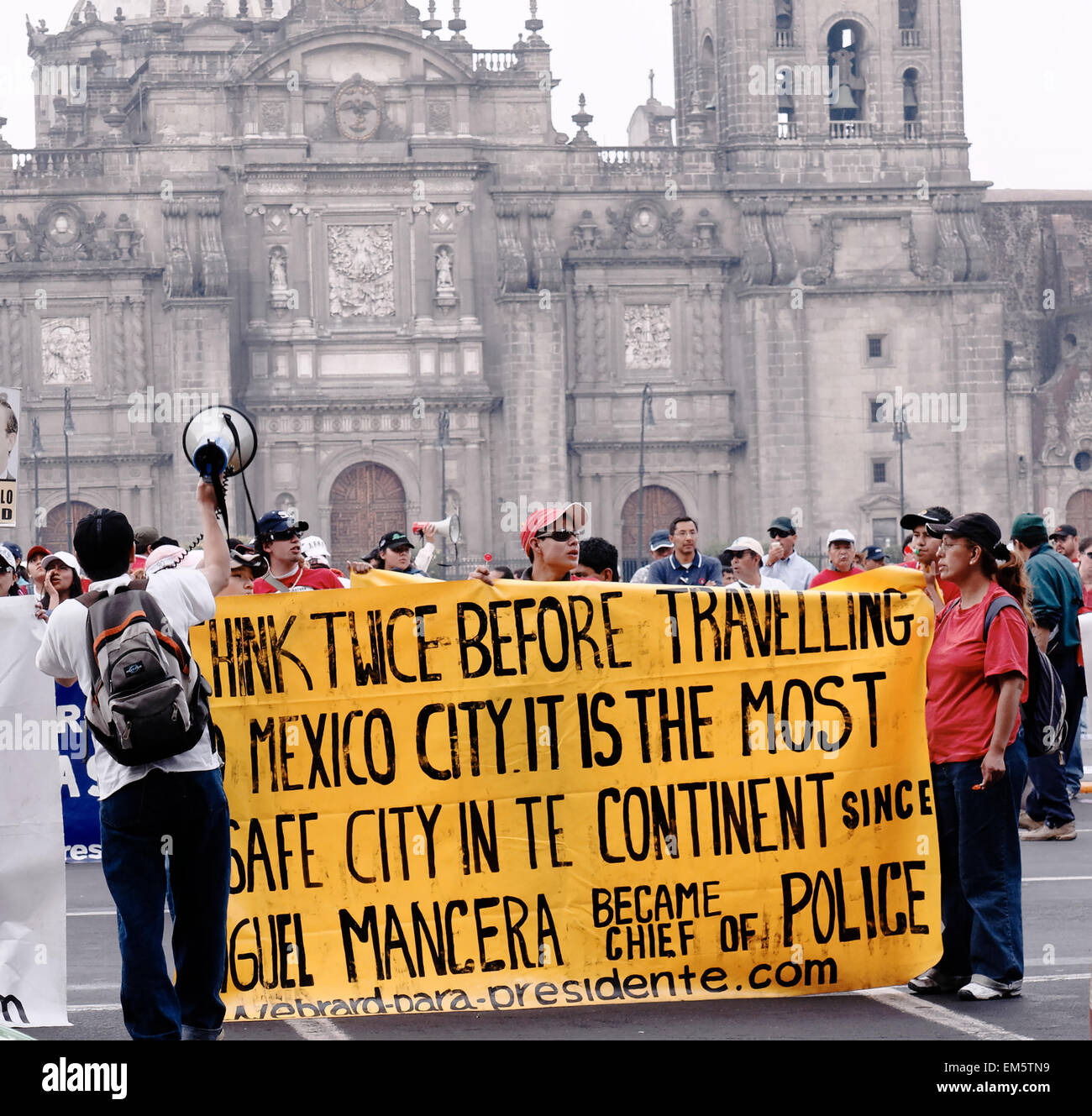 Protest and protesters in the Zocalo, Mexico City, during a ...