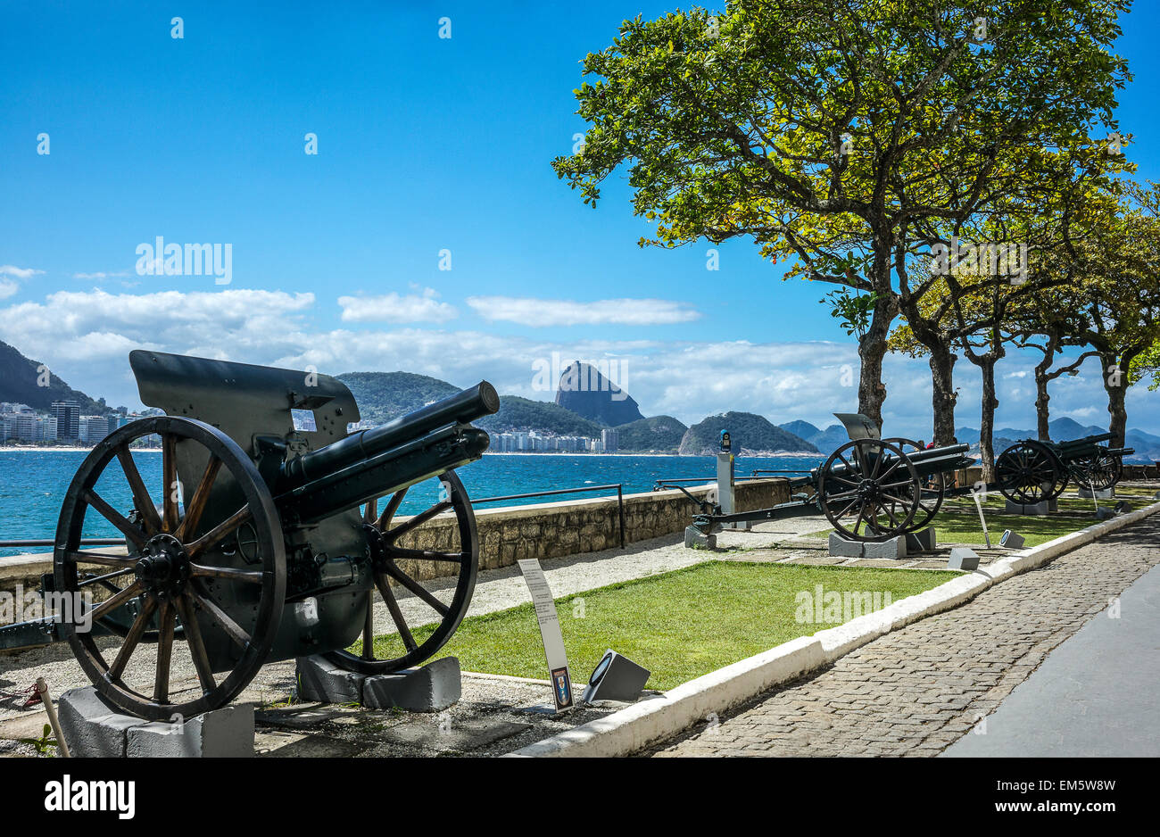 Brazil, Rio De Janeiro, the guns of the Copacabana Fort Stock Photo - Alamy