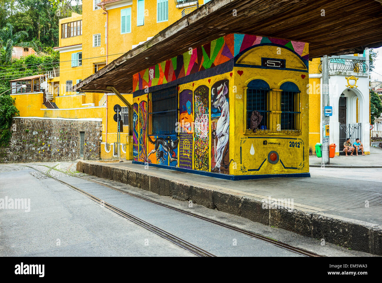 Brazil, Rio De Janeiro, the tram stop of the old Santa Teresa district ...