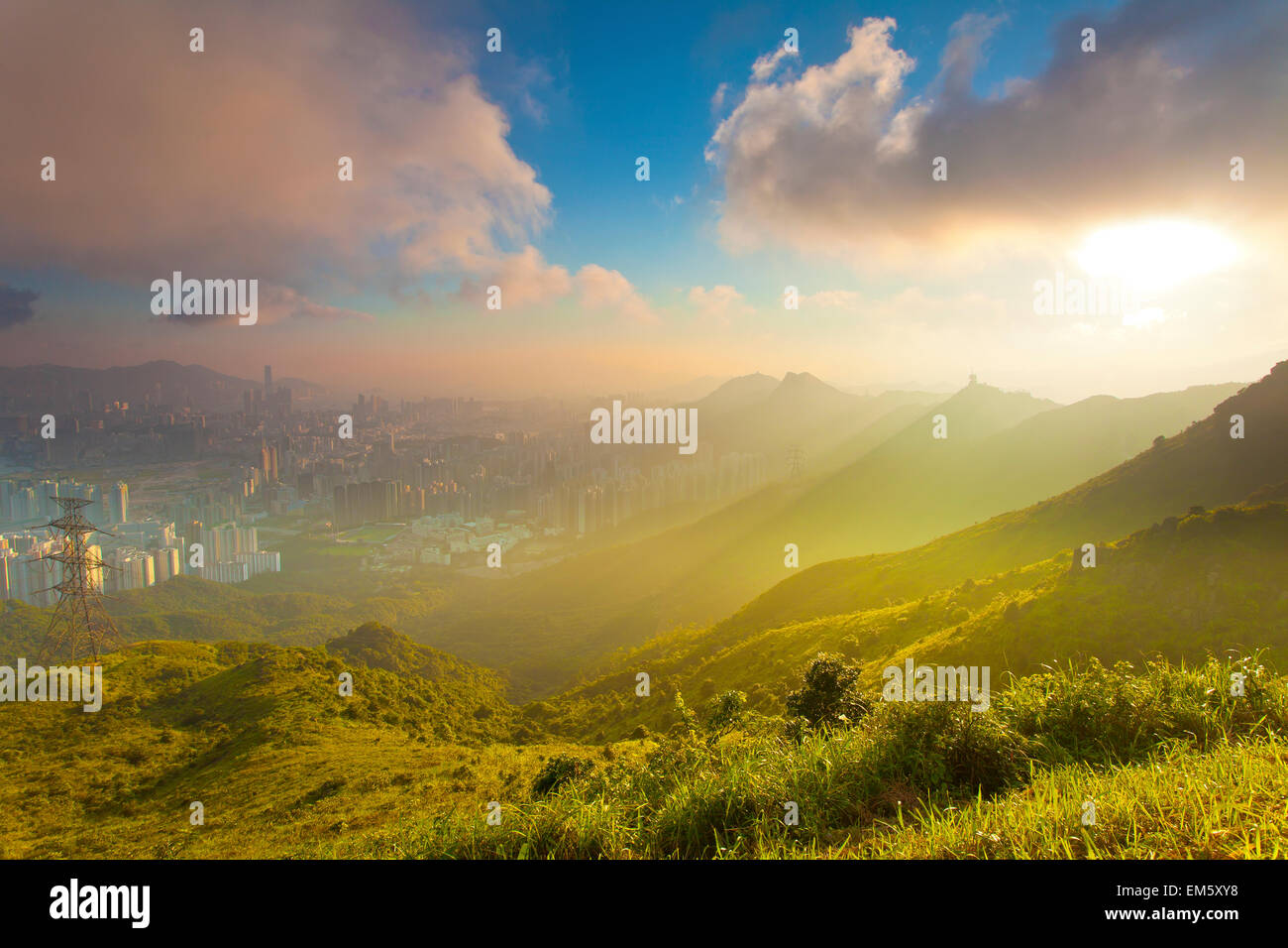 Evening sunset scene along mountains Stock Photo - Alamy