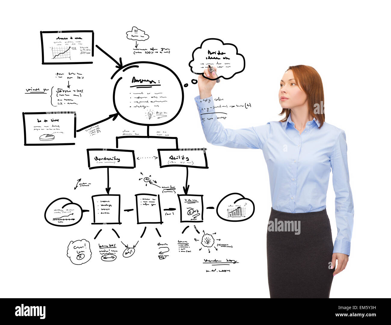 businesswoman drawing plan on virtual screen Stock Photo - Alamy