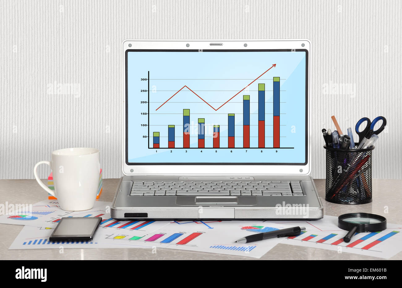 laptop with chart Stock Photo - Alamy