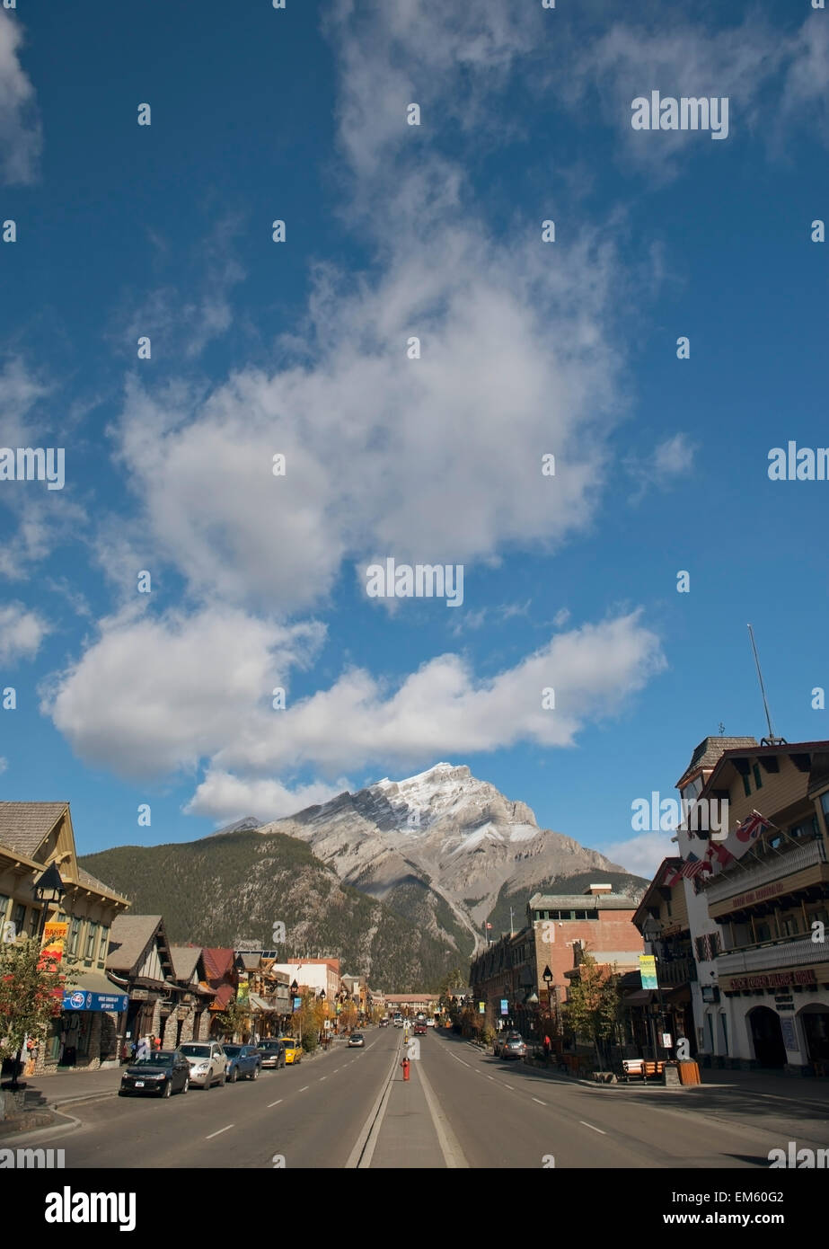 Canada, Alberta, Banff National Park; Banff, Main road in Banff ...