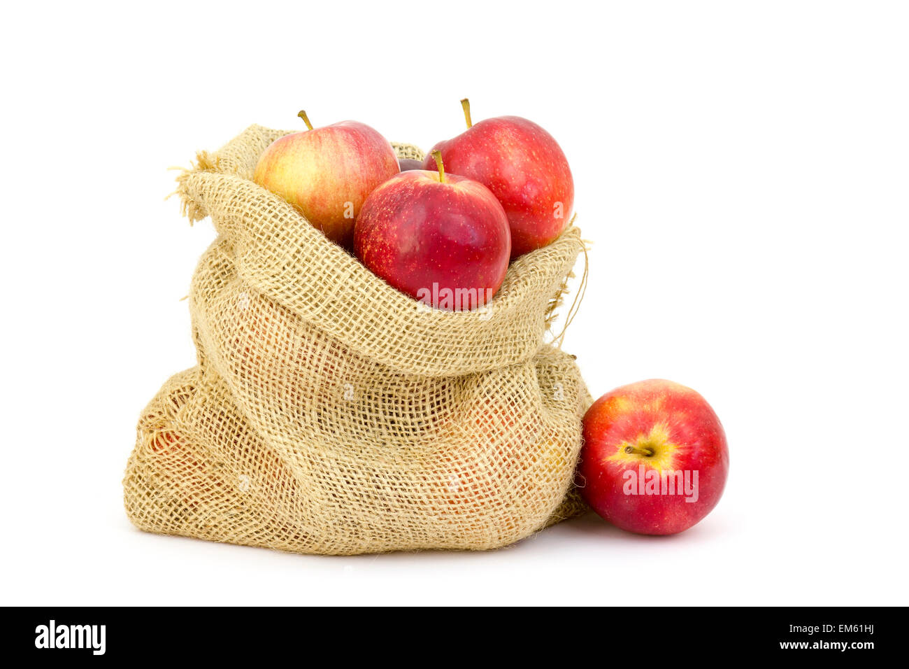 Burlap sack with apples Stock Photo - Alamy