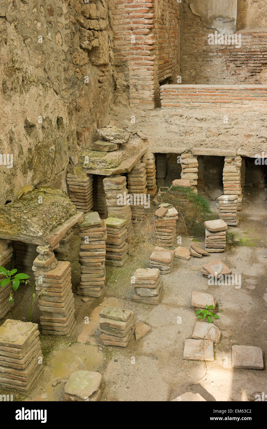 Pompei, Italy. Stabian Baths or Terme Stabiane. Stacks of terracotta ...