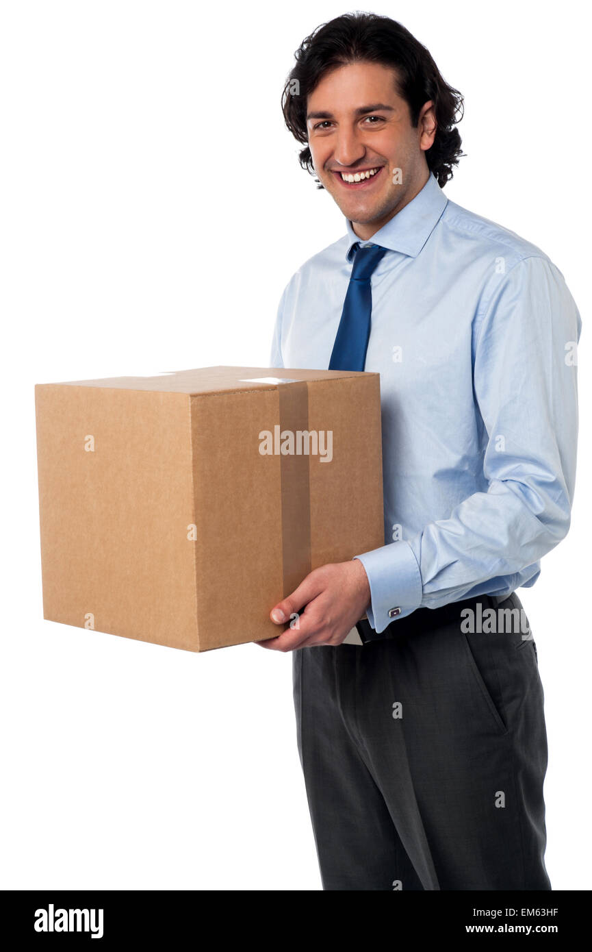 Male executive holding cardboard box Stock Photo - Alamy