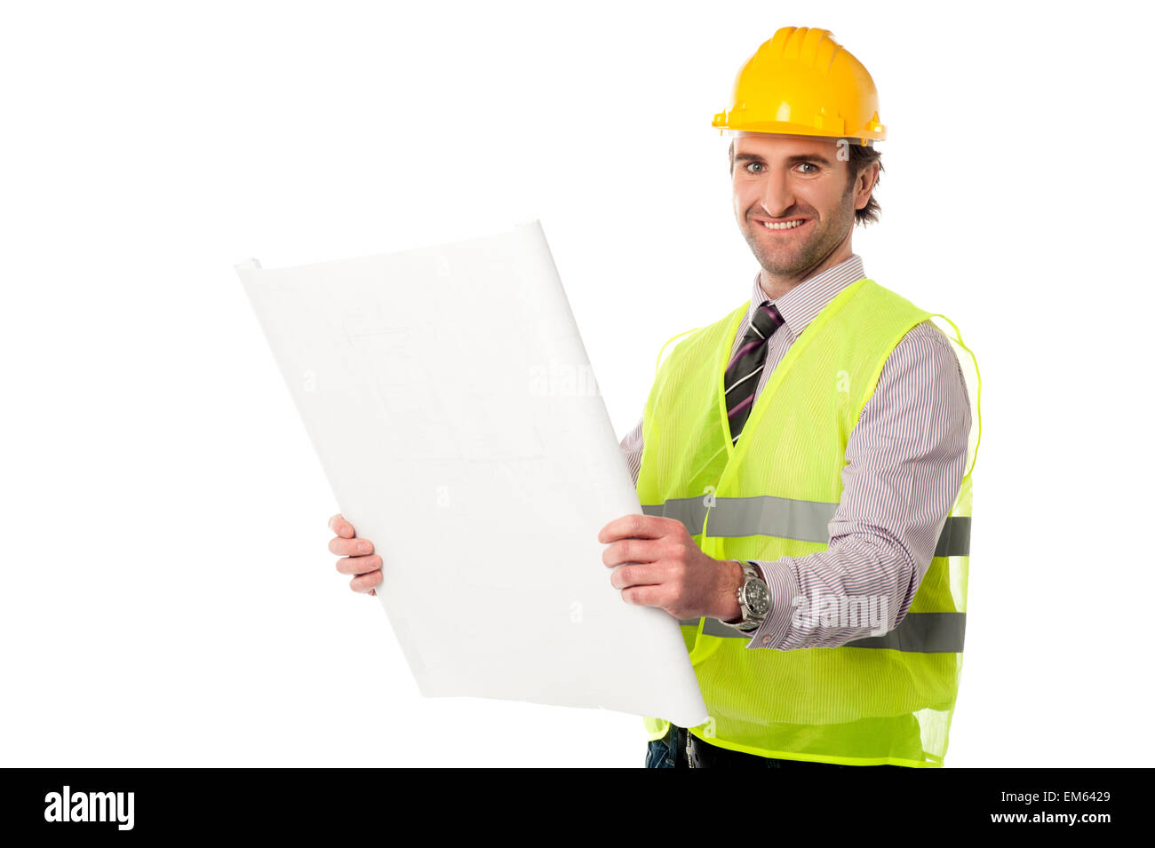 Male construction worker holding blueprint Stock Photo - Alamy