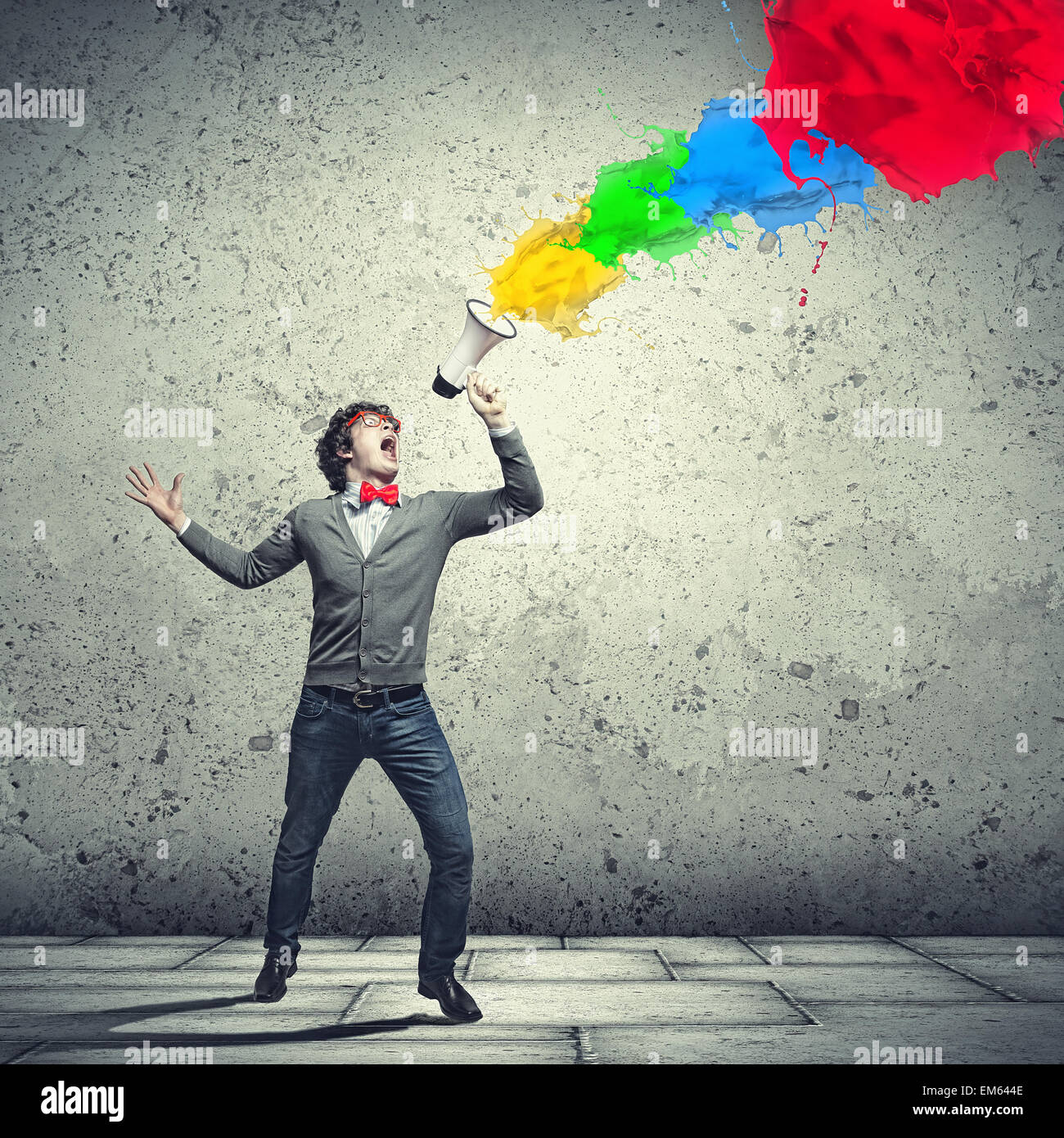 Young man with megaphone Stock Photo - Alamy