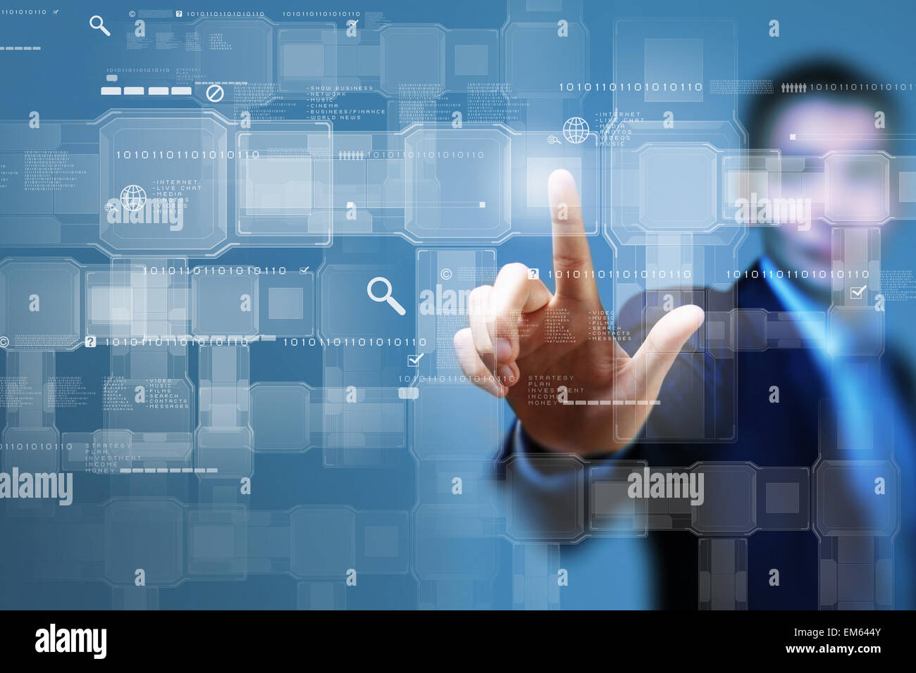 Close up of businessman touching icon on media screen hi-res stock ...