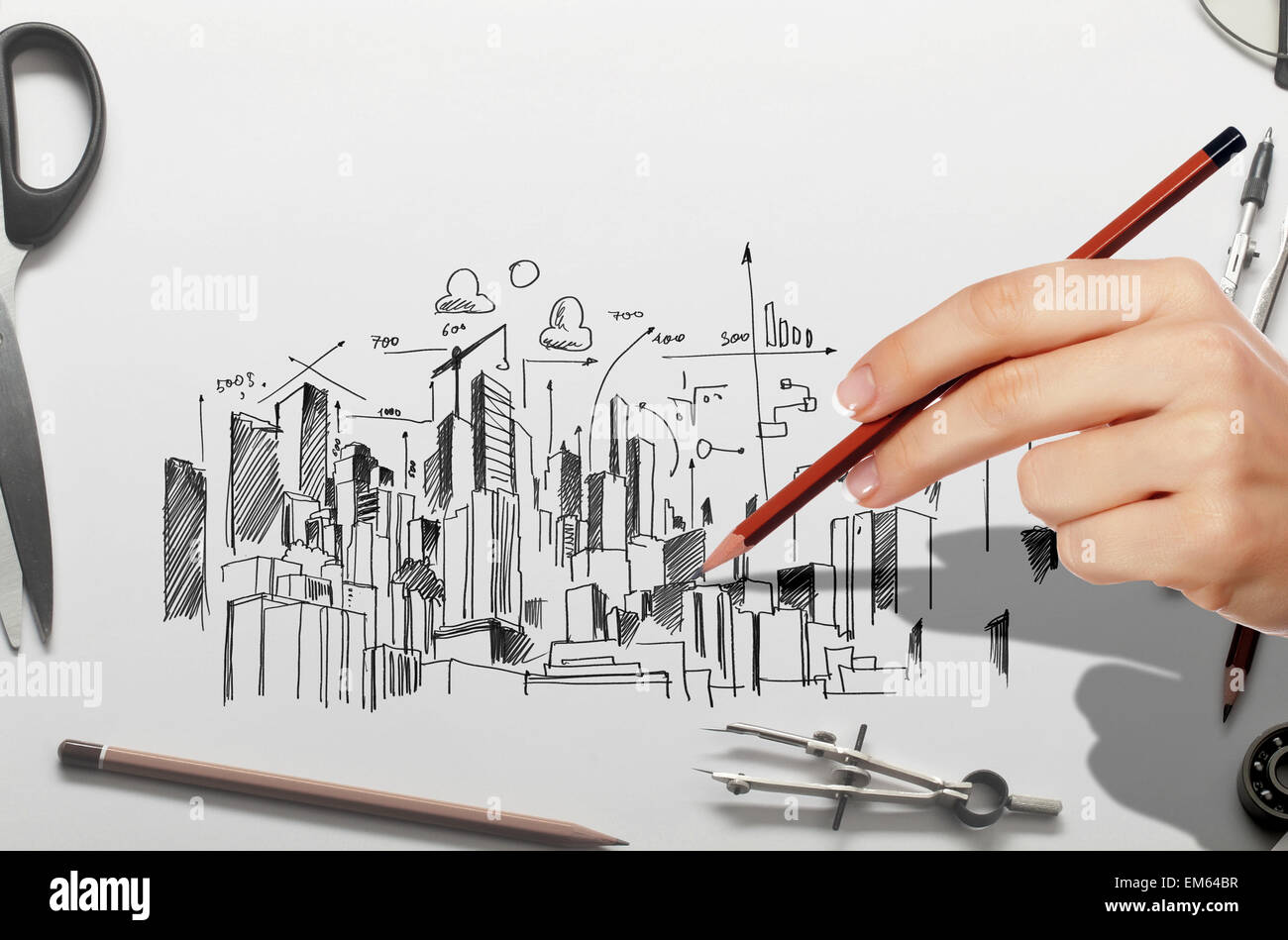 Hand drawn architectural plan hi-res stock photography and images - Alamy
