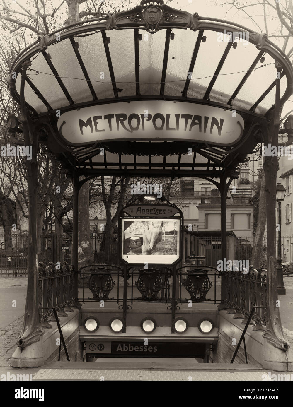 Art Nouveau canopy and rails at Abbesses metro station Montmartre Paris ...