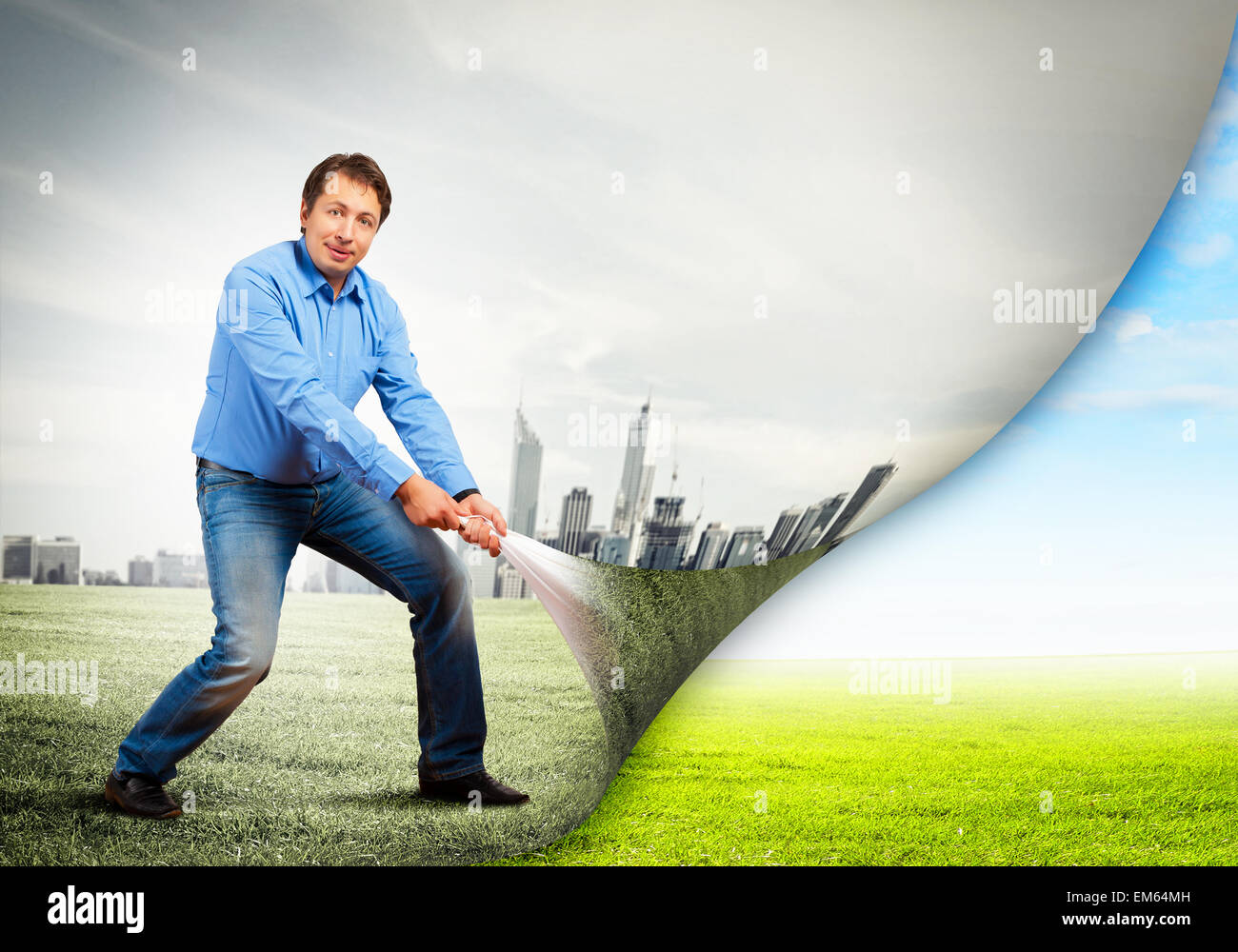 Adult man changing reality Stock Photo - Alamy