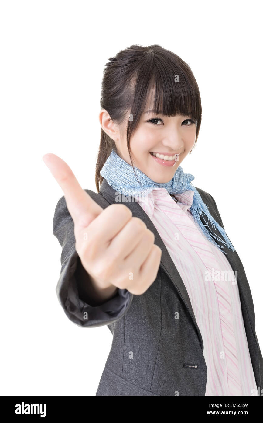 Asian business woman thumbs up Stock Photo - Alamy